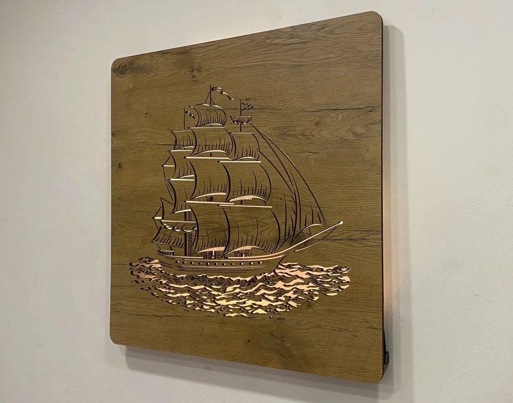 Li-Go "Plachetnice" světelný obraz s baterií 70x70cm varianta: ovládání na obraze bez dálkového ovladače, provedení: dub světlý