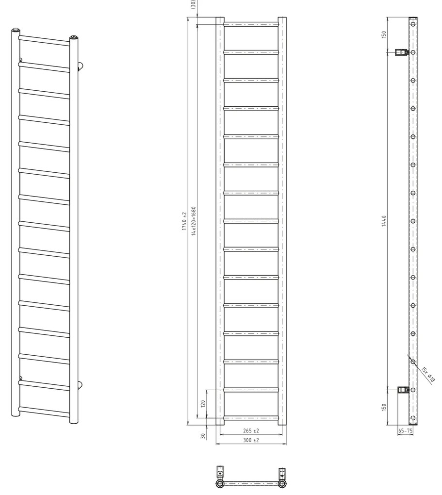Sapho Dina otopné těleso 300 x 1740 mm klasické verde mat zelená IR376V