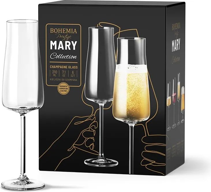 BOHEMIA PRESTIGE MARY SKLENICE NA ŠAMPAŇSKÉ 210ML SADA 6KS