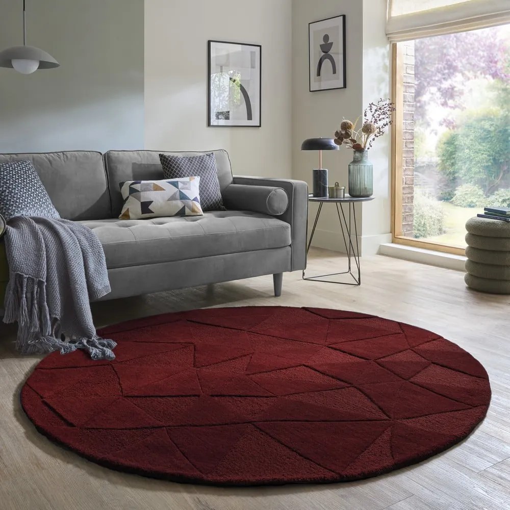 Vínový ručně tkaný vlněný kulatý koberec ø 160 cm Shard Red – Flair Rugs