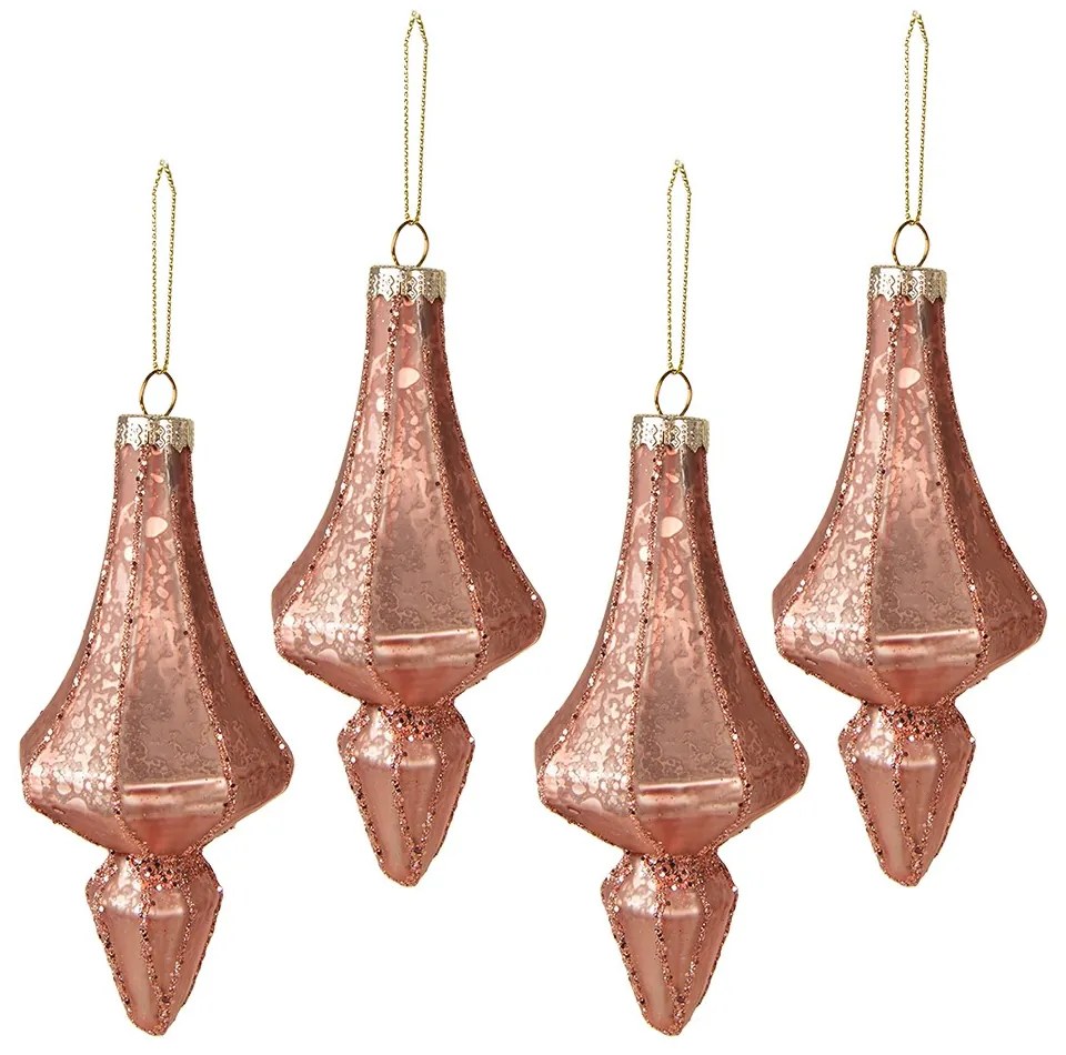 4ks růžová vánoční ozdoba baňka XL - Ø 6*15 cm