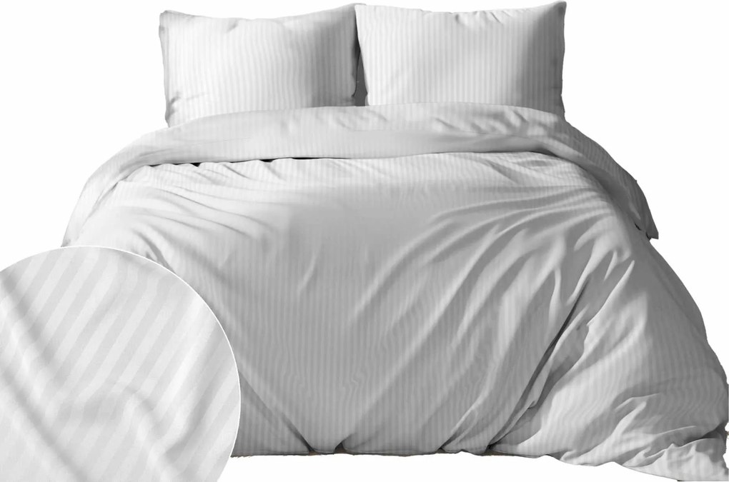 Detexpol Damaškové povlečení 180x200 bílé jednobarevné pruhy 1 cm Pure