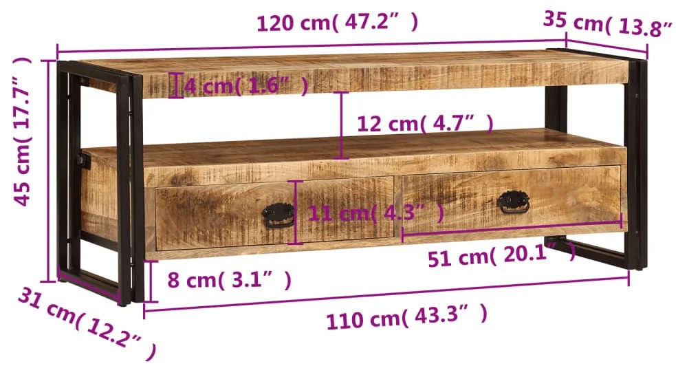 vidaXL Marketos TV stolek 120 x 35 x 45 cm masivní mangovníkové dřevo