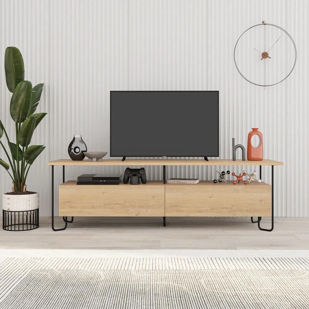 TV stolek v dekoru dubu v přírodní barvě 150x45 cm Dilly – Marckeric
