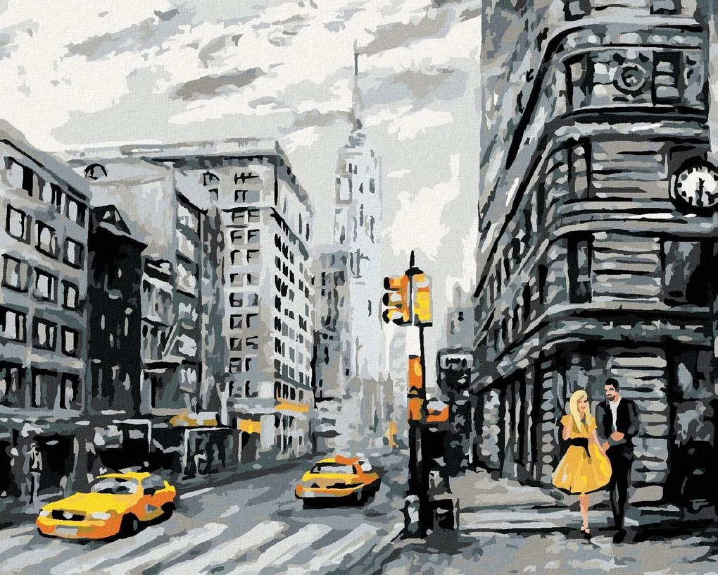 Malování podle čísel žluté taxíky v new yorku, 80x100 cm, bez rámu a bez vypnutí plátna