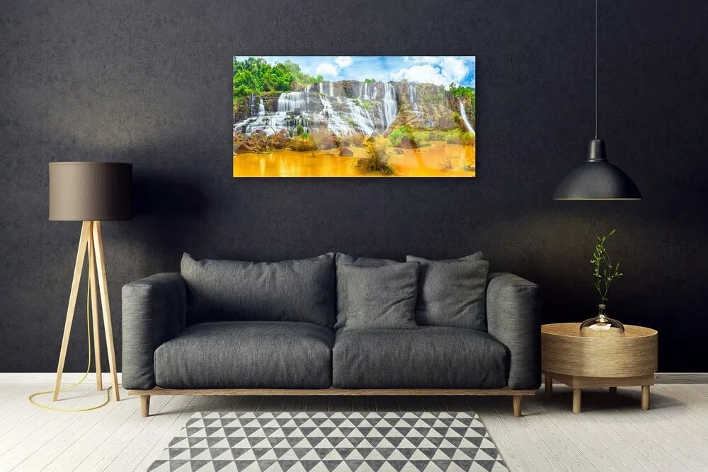 akrylový obraz Vodopád Stromy Příroda 100x50 cm