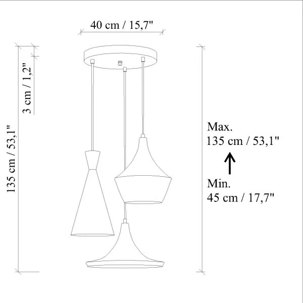 Lustr na lanku TOM 3xE27/40W/230V modrá