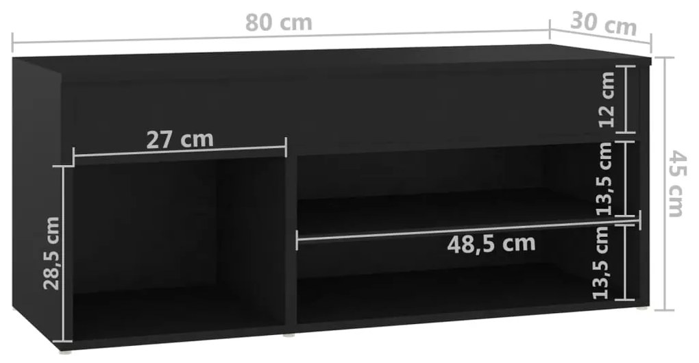 Lavice s botníkem černá 80 x 30 x 45 cm dřevotříska - Default Title