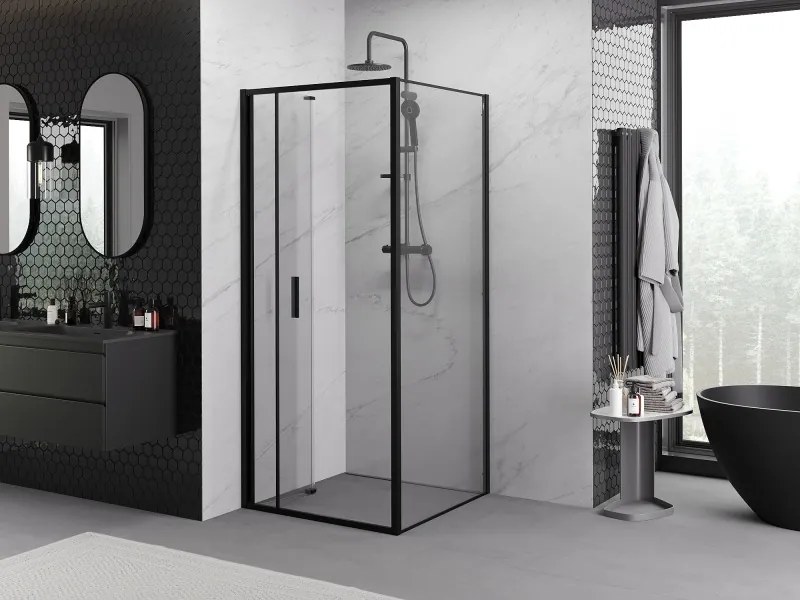 Mexen Exo, skládací sprchová kabina, dveře 110 cm + boční stěna 110 cm, transparentní sklo, černá, 816-110-110-70-00