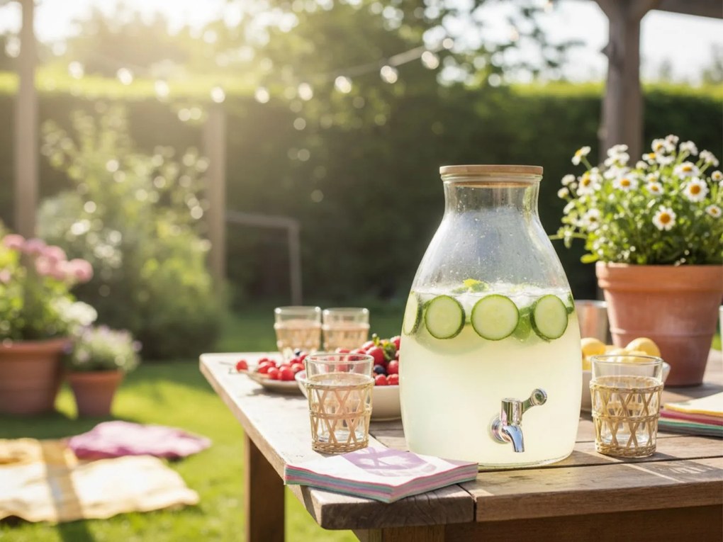 Skleněný zásobník na nápoje GUSTA s dřevěným víčkem 5,5 L