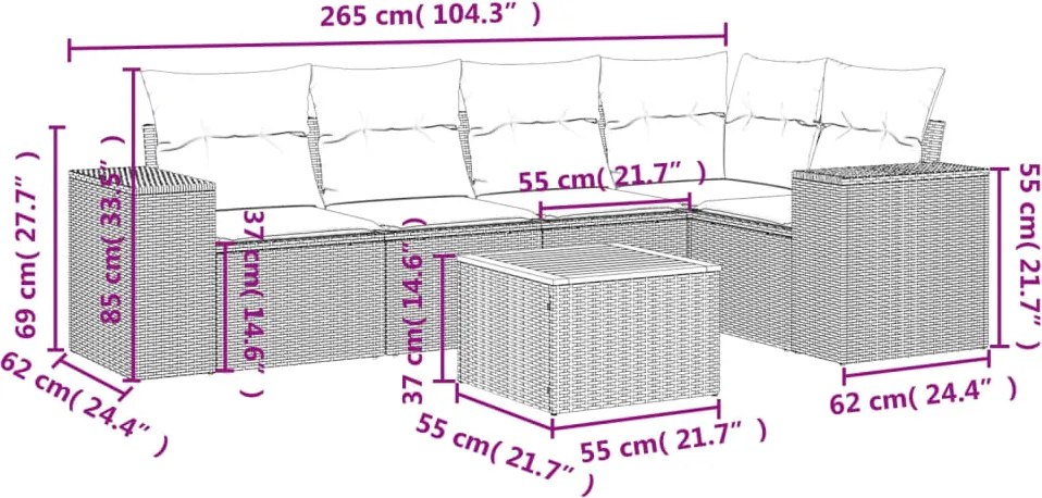 6dílná zahradní sedací souprava s poduškami černá polyratan 3257763