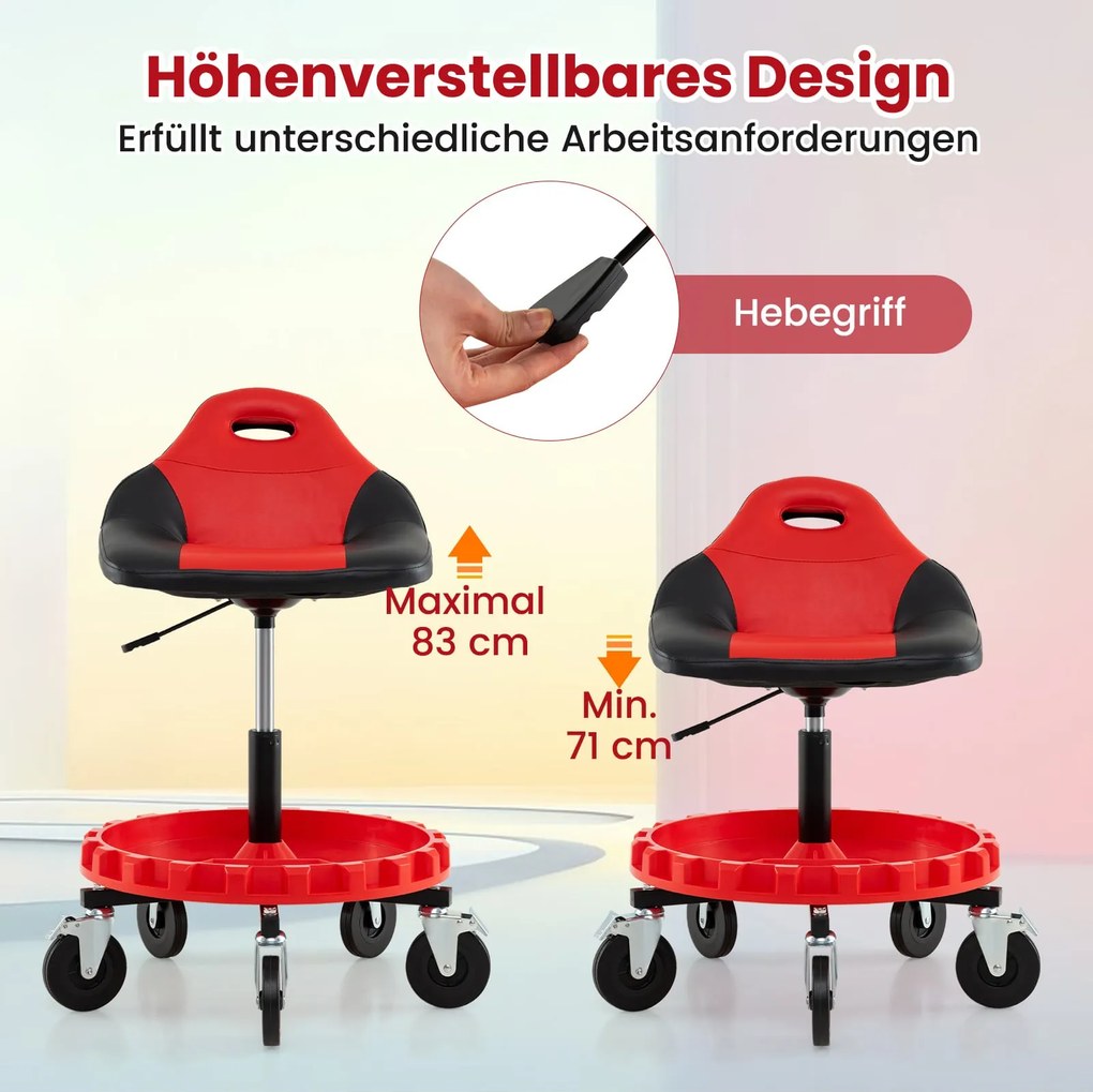 Costway Pojízdná stolička do dílny Mechanická stolička na kolečkách s nastavením