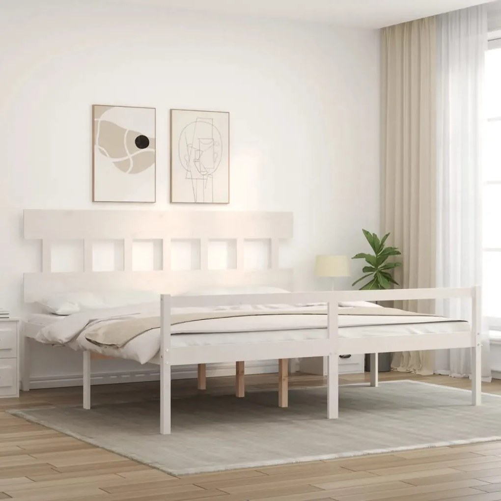 Postel s čelem pro seniory bílý 200x200 cm masivní dřevo 3195437