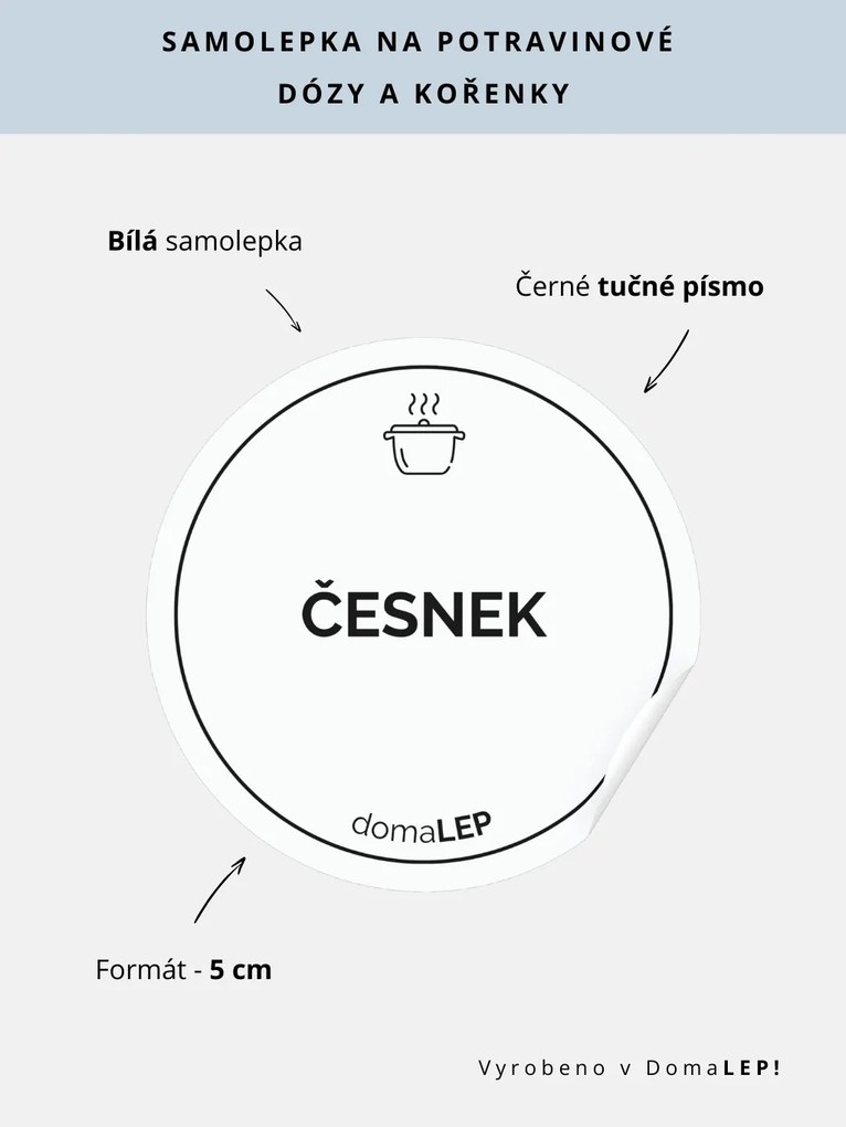 Samolepka na kořenky ČESNEK bílá 5 cm tučné písmo