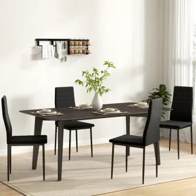 HOMCOM Sada 4 jídelních židlí, design bez opěrek, čalounění látkou, kovové nohy, černá