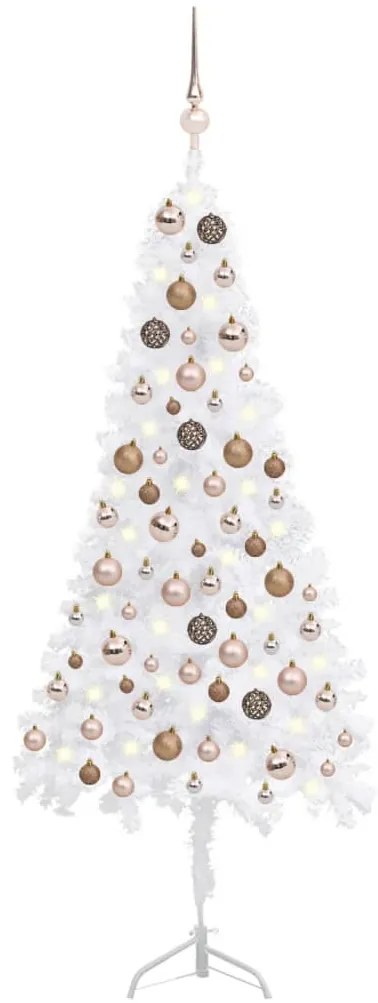 3077957 vidaXL Rohový umělý vánoční stromek LED a sada koulí bílý 120 cm PVC