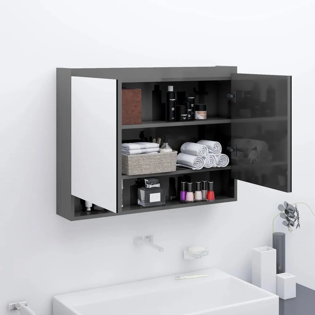 Koupelnová skříňka se zrcadlem 80 x 15 x 60 cm MDF zářivě šedá 331533