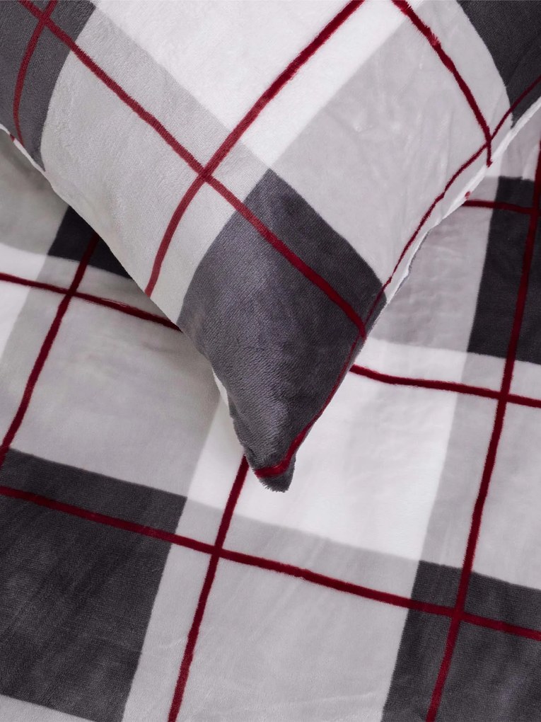 MK Lůžkoviny Prodloužené mikroplyšové povlečení Exclusive - Kostky šedočervené 140 × 220 cm, 70 x 90 cm
