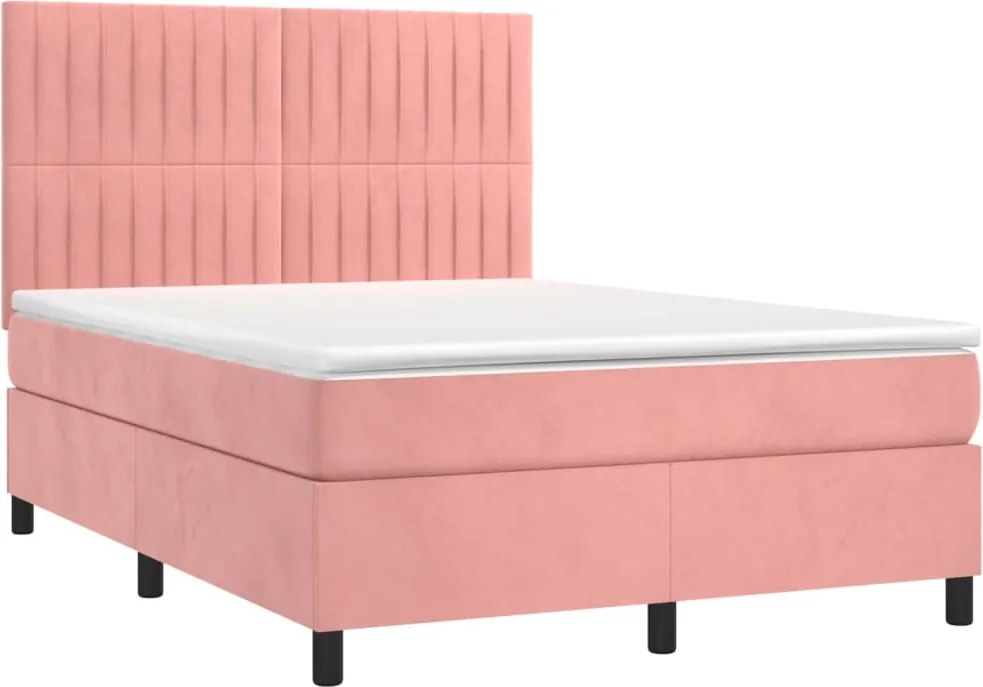 Box spring postel s matrací a LED růžová 140x190 cm samet 3136244