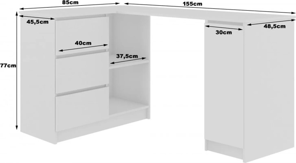 Počítačový stůl B-20 lesklá černá levá