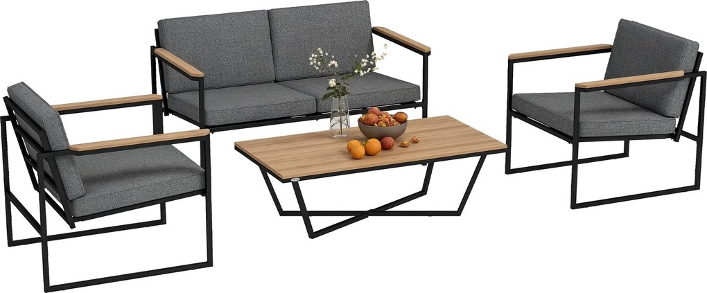 Zahradní nábytek Outsunny pro 4 osoby - Odolný balkonový set s 2 místnou pohovkou, 2 židlemi, polstrováním a stolkem - Venku ideální sedací souprava p