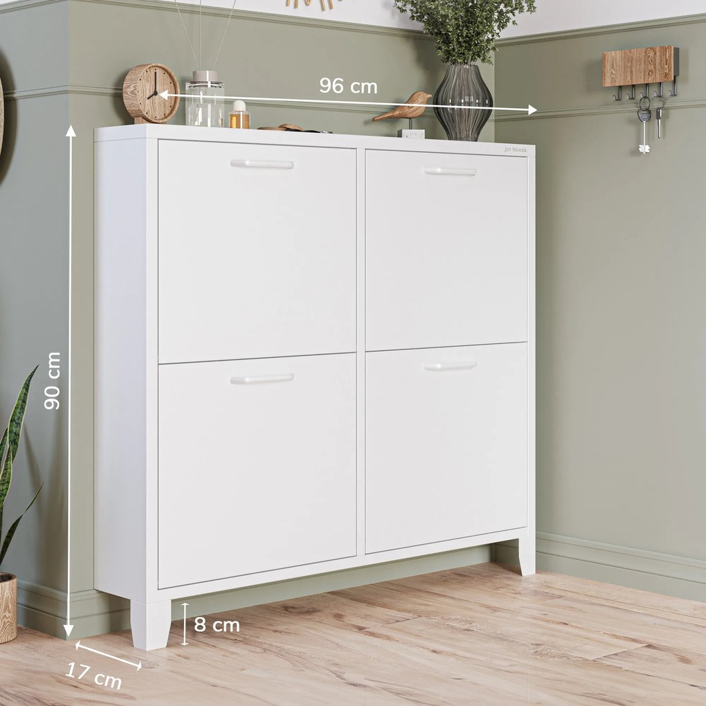 Úzká kovová skříňka na boty, bílá, 960x900x170 mm: SHIRLEY
