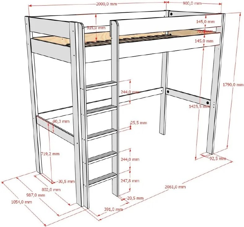 Bílá vyvýšená dětská postel s roštem 90x200 cm Primo – Vipack