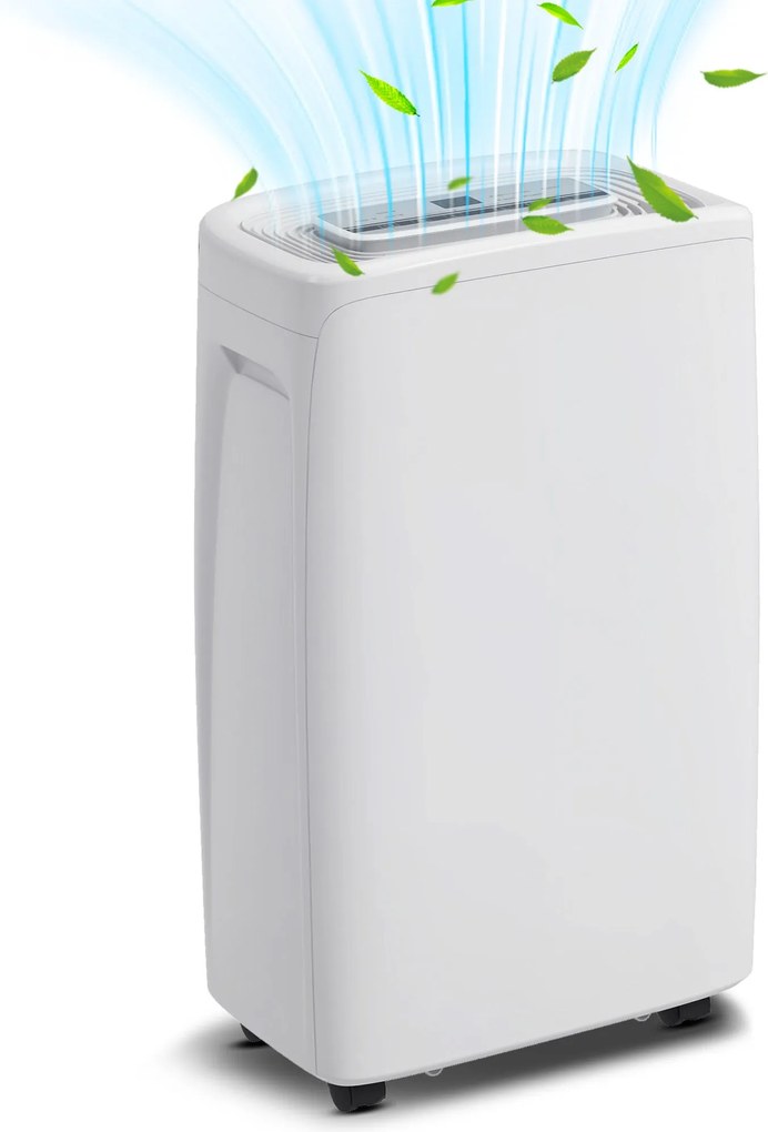 HOMCOM Elektrický odvlhčovač 12L/den, nádrž na vodu 1,5L, tichý odvlhčovač se 4 režimy, 2 rychlostmi, kolečky, LED displejem a časovačem pro 10-25 m²,