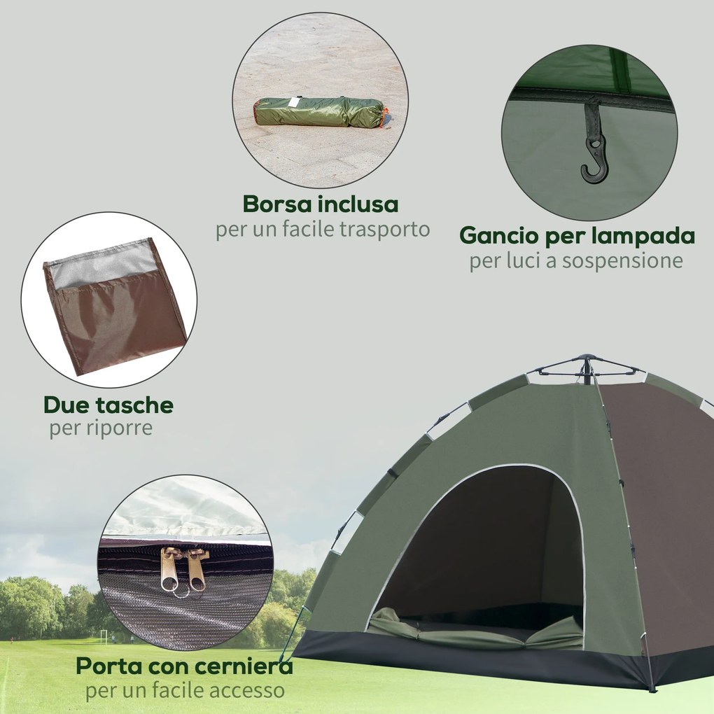 Outsunny Pop-Up Stan pro 4 Osoby, Plážový Stan s Taškou, Háčky na Světlo a Úložnými Kapsami, UV Ochrana, 210x210x135 cm