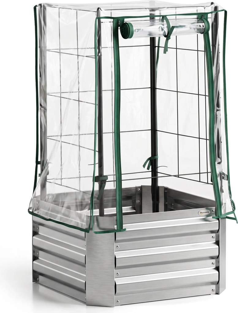 Outsunny HOMCOM Sada vyvýšeného záhonu s plastovým krytem a mříží pro popínavé rostliny 53x53x90cm ideální pro zahradu a balkon | Aosom.de