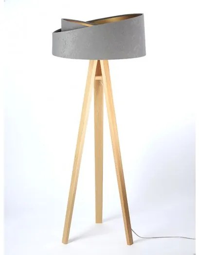 Timberlight Stojací lampa Awena šedá + zlatý vnitřek + dřevěné nohy