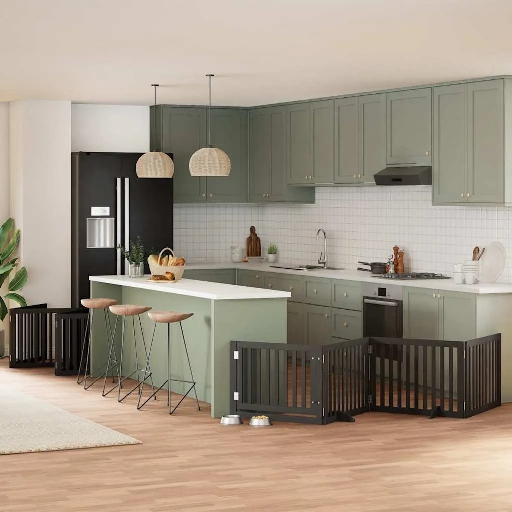 Zábrana pro psy s dvířky skládací 12 panelů černá 960 cm topol 3155684