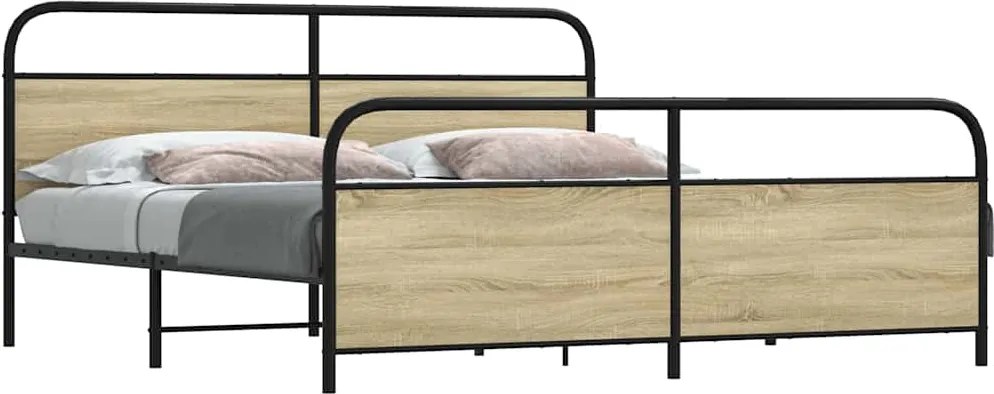 Kovový rám postele bez matrace dub sonoma 193 x 203 cm 3318654