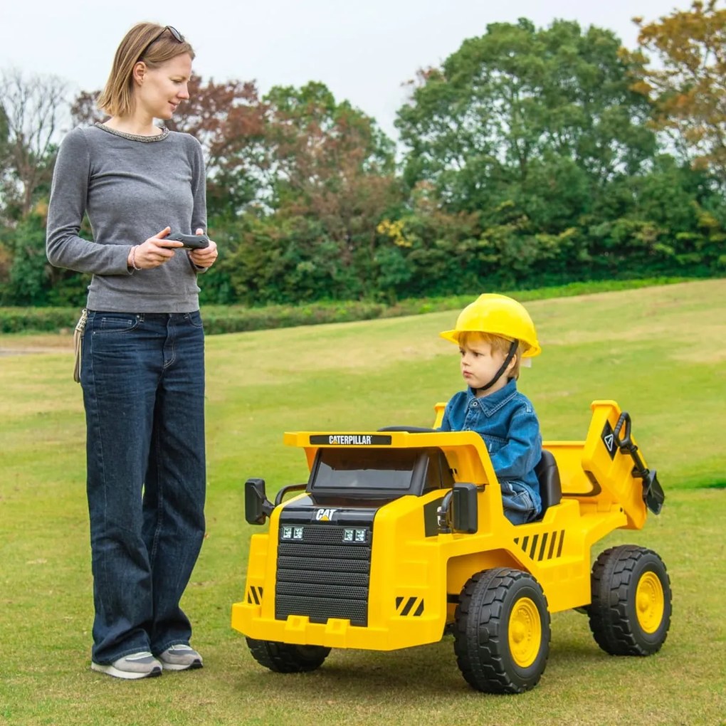 Costway Dětské elektrické auto Caterpillar 12 V skládací sklápěč s pískovou