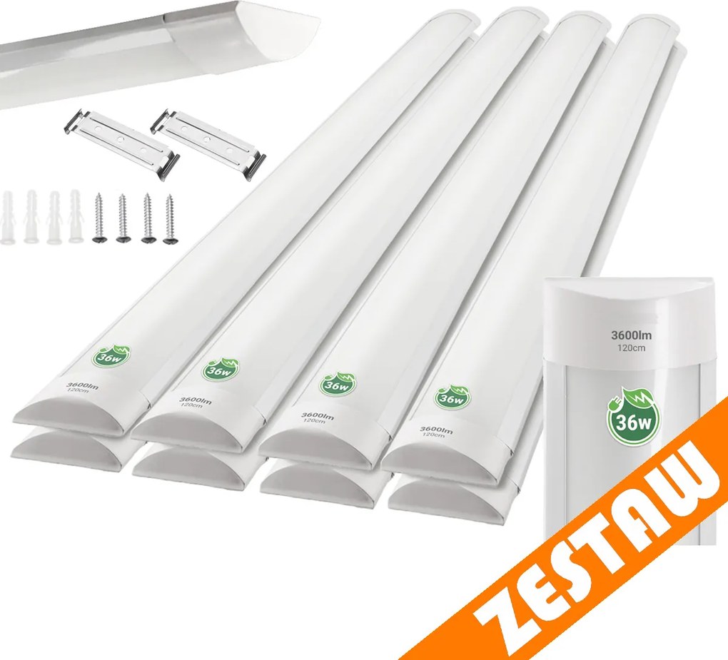 Sada 8 LED dílenských lamp do garáže pro přisazenou stropní montáž 36W 120cm