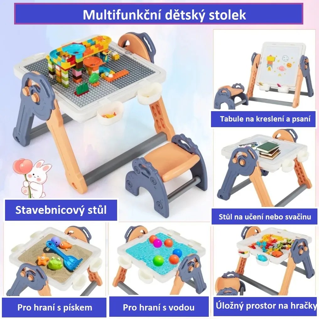 Dětský víceúčelový oboustranný stojan na hraní 6v1 se stoličkou TM10071