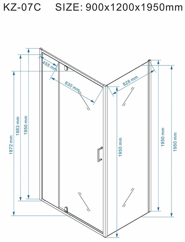 BPS-koupelny Obdélníkový sprchový kout HYD-OK07C 120x90 černá/transparent - bez vaničky