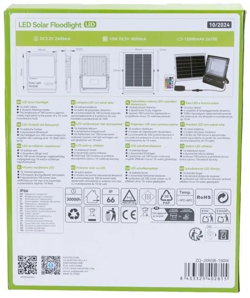 Aigostar - LED RGB Stmívatelný solární reflektor LED/150W/3,2V IP66 + DO
