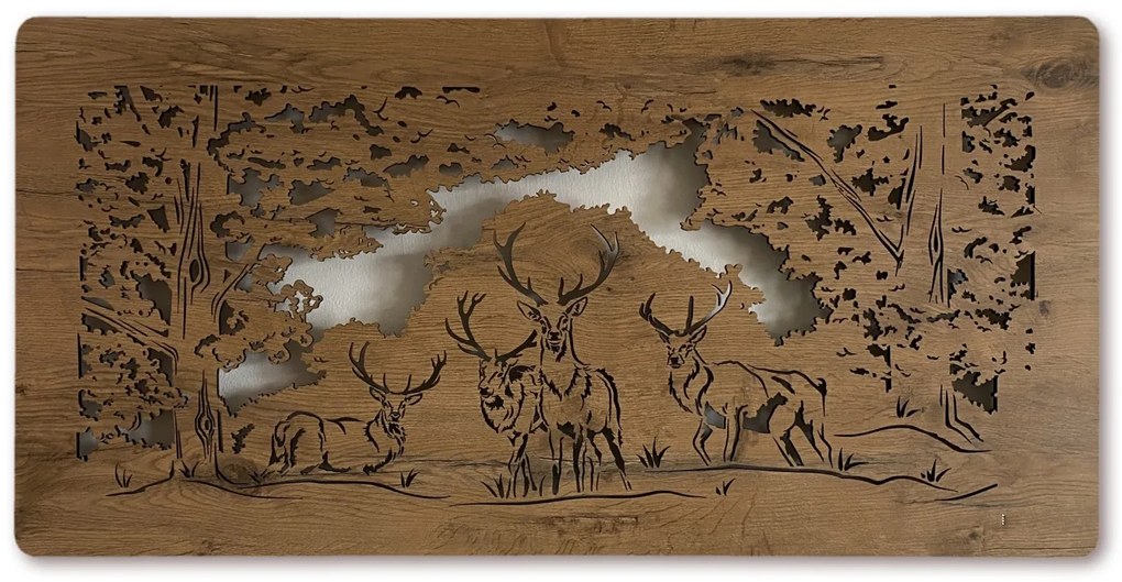 Li-Go "Jeleni" světelný obraz s baterií 120x60cm varianta ovládání: ovládání na obraze včetně dálkového ovladače, provedení povrchu: dub