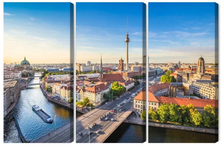 Vícedílný obraz Řeka Spréva A Panoramatický Výhled Na Berlín Nedostatek Nedostatek Přírodní plátno 180x120