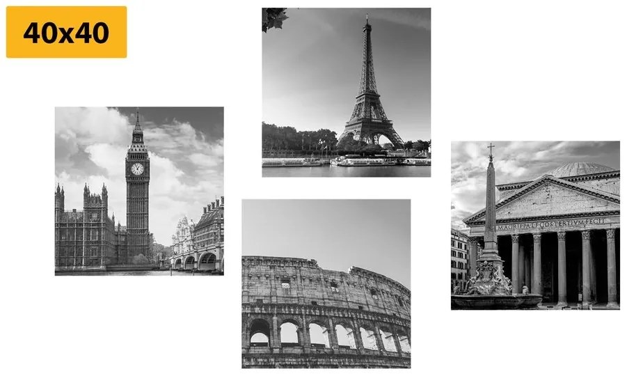 Set obrazů pro milovníky cestování v černobílém provedení - 4x 60x60 cm