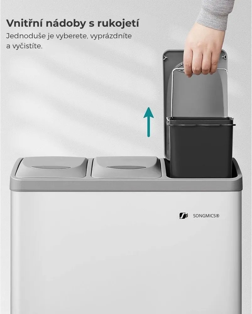 Koš na třídění odpadu SORT 24l (3x8l), šedá/bílá SongmicsHome