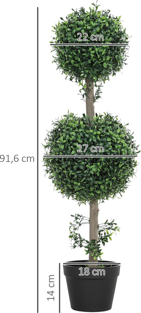 HOMCOM Sada umělých bukových rostlin 2 ks, velké 91,6 cm umělé rostliny v květináči, realistický umělý buk s UV ochranou do obývacího pokoje, na zahr…