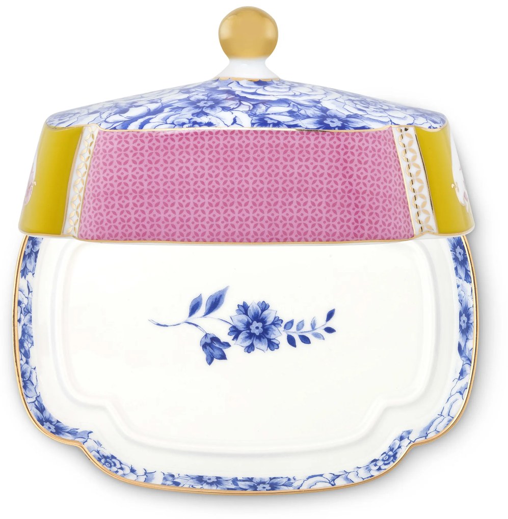 Pip Studio Royal Multi máselnička 19x14x9 cm, barevná (Porcelánová máselnice s drážkou na vodu z kolekce Royal Flower )