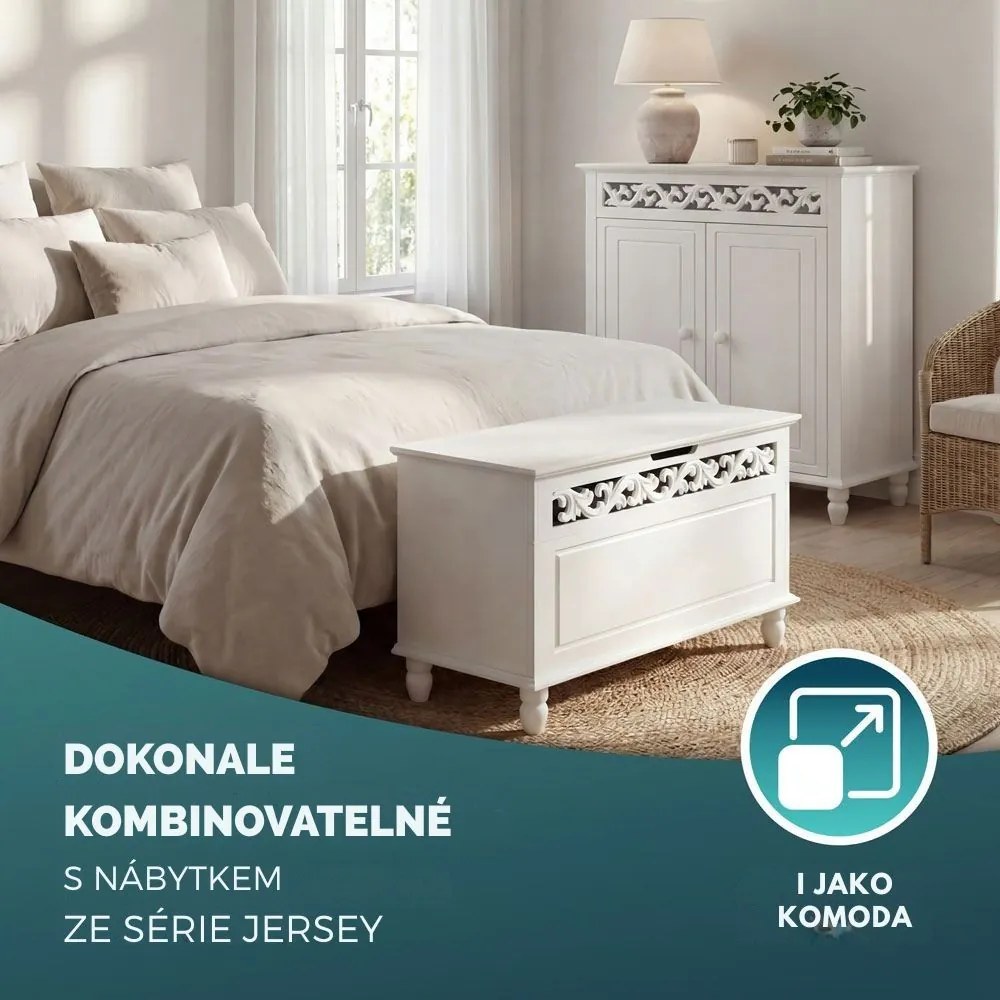 Dřevěná truhla JERSEY, 80x40x48cm, bílá Casaria