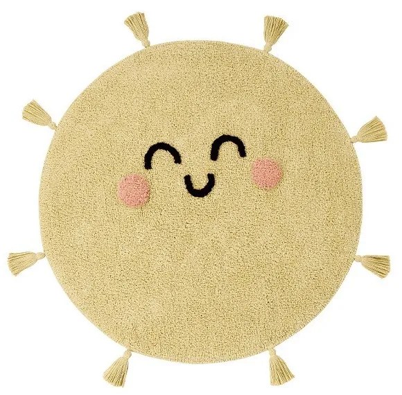 Žlutý pratelný ručně tkaný bavlněný dětský koberec ø100 cm You're My Sunshine – Lorena Canals