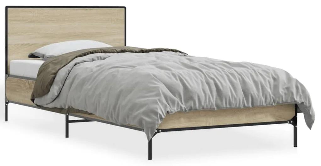 Rám postele dub sonoma 100 x 200 cm kompozitní dřevo a kov,  845523