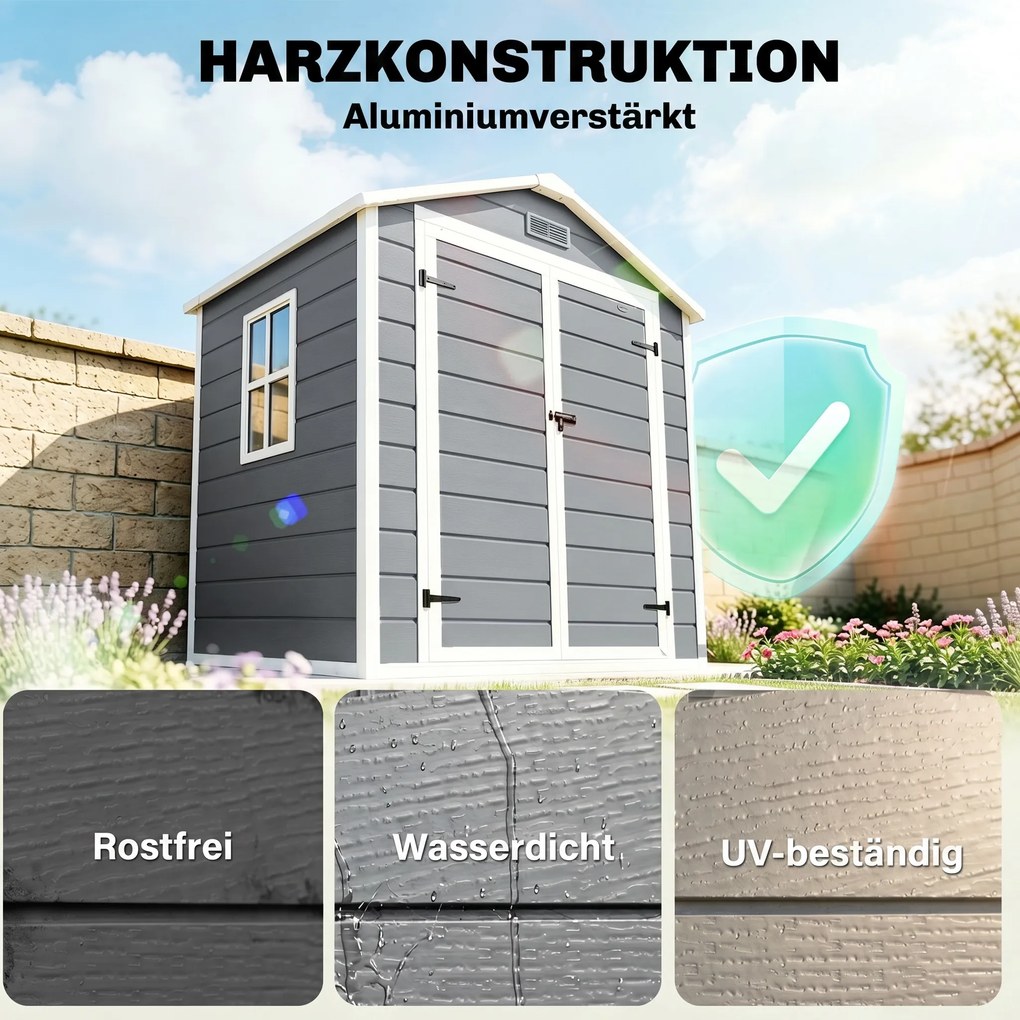 Outsunny Kůlna na Nástroje 2,12 m² 183x134x210 cm Sklad nářadí s Šikmou Střechou Zámkovými Dveřmi Okny Podlahou Odolný Proti Počasí Zahradní Dům Venk…