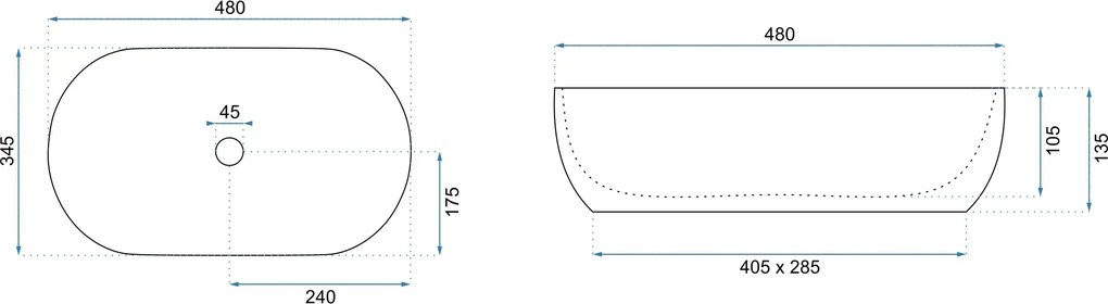Rea Amelia Callisto, umyvadlo na desku 480x345x135 mm, imitace kamene, REA-U0637