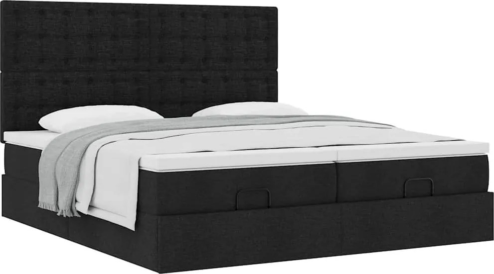 Osmanský rám postele s matrací černý 200x200cm textil 3313743